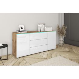 Sideboard Inosign "VERA, grifflos", braun (eichefarben votan, weiß hochglanz), B:150cm H:67,9cm T:39,5cm, Sideboards, verstellbare Einlegeböden, Wahlweise mit oder ohne Beleuchtung