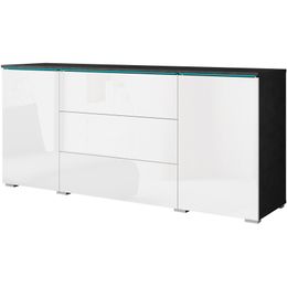 Sideboard Inosign "VERA, grifflos", schwarz-weiß (matera anthrazit, weiß hochglanz), B:150cm H:67,9cm T:39,5cm, Sideboards, verstellbare Einlegeböden, Wahlweise mit oder ohne Beleuchtung