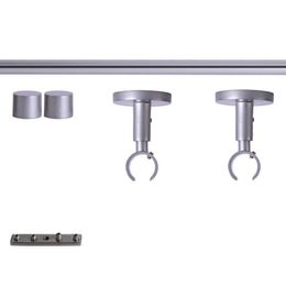 VICTORIA M Gardinenstange Set Innenlauf | 1-läufig, 19 mm, 120 cm, silber + Decke, Kappe
