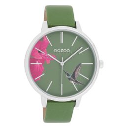 Oozoo Armbanduhr grün Leder Timepieces Damen Analog-Quarzuhr UOC11065