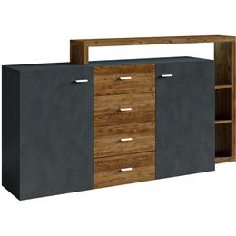 Sideboard Inosign "Bota", schwarz (appenzeller fichtefarben, schwarz), B:180cm H:97,5cm T:37cm, FSC-zertifizierter Holzwerkstoff, Sideboards, Breite 180 cm