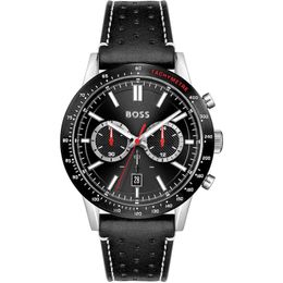 BOSS Chronograph »ALLURE« Quarzuhr, Herrenuhr, Armbanduhr, Stoppfunktion, Lederarmband schwarz-schwarz Mondäner Herrenchronograph von Hugo BOSS