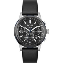 BOSS Chronograph »SOLGRADE« Solaruhr, Herrenuhr, Armbanduhr, Stoppfunktion, Lederarmband schwarz Schicker Herrenchronograph