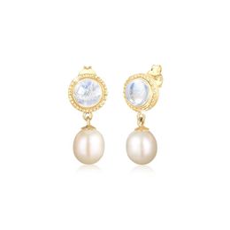 Elli Premium Paar Ohrh&auml;nger &raquo;Ohrh&auml;nger kurz mit Perlen Mondstein Wei&szlig; 925 Sterling Silber&laquo; Gold onesize Ohrringe f&uuml;r Damen mit Mondstein und...