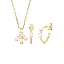 Elli Schmuckset &raquo;Zirkonia Synthetischer Opal Wei&szlig; 925 Sterling Silber vergoldet&laquo; () Gold + wei&szlig; onesize Schmuckset f&uuml;r Damen mit synthetischem Opal...