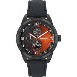 Hugo Multifunktionsuhr »#GRIP« Quarzuhr, Armbanduhr, Herrenuhr, Datum, Lederarmband schwarz-orange Trendige Multifunktionsuhr für Herren von Hugo Boss