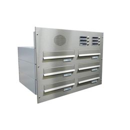 Renz 6er Edelstahl Mauerdurchwurf Briefkasten mit Sprechsieb - Tiefe 39-62 cm- B-042