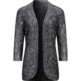 CR&Eacute;ATION L Damen Ajourstrickjacke mit Fledermaus-&Auml;rmeln schwarz-ecru-meliert Gr&ouml;&szlig;e 38