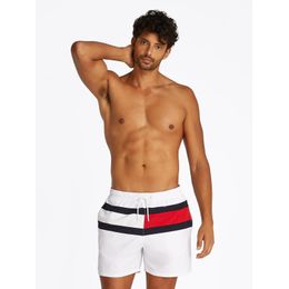 Badeshorts "MEDIUM DRAWSTRING", Herren, Gr. L (52), N-Gr, weiß (optic weiß), Polyamid, Tommy Hilfiger Swimwear, unifarben mit Farbeinsatz, casual, Badehosen, mit großem Logo