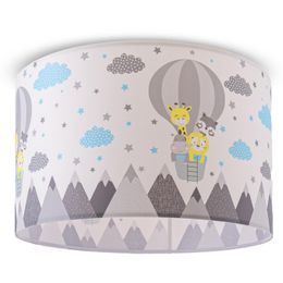 Paco Home Deckenleuchte "Cosmo 343", weiß, Ø 45,5cm H: 29,5cm, Lampen, Lampe Kinderzimmer Deckenlampe Heißluftballon Wolken Tiere Zoo E27, Kinderlampe