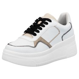 Plateausneaker Rieker, Damen, Gr. 40, beige (weiß, hellbeige), Lederimitat, Schuhe, Keilsneaker, Schnürschuh, Halbschuh mit modischen Kontrastdetails