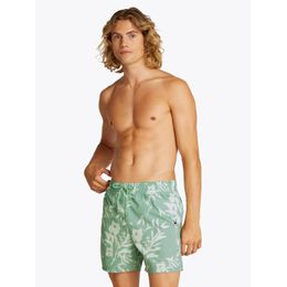 Badeshorts "MEDIUM DRAWSTRING PRINT", Herren, Gr. L (52), N-Gr, fort grün, Polyester, Tommy Hilfiger Swimwear, floral, casual, Badehosen, mit tropischem Muster, mit Logostickerei