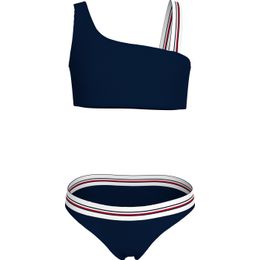 Bandeau-Bikini "ONE SHOULDER BIKINI SET", Mädchen, Gr. 128/134, N-Gr, blau (desert sky), Obermaterial: 83% Polyamid, 17% Elasthan, Tommy Hilfiger Swimwear, unifarben, Bikini-Sets, im One-Shoulder-Design