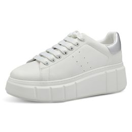 Keilsneaker Tamaris, Damen, Gr. 41, silber (weiß, silberfarben), Lederimitat, Schuhe Sneaker, Schnürschuh, Halbschuh, Freizeitzeitschuh mit Lochmuster