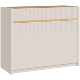 Kommode FORTE "Oak Square", mauvella eiche, sand, B:105,3cm H:85,9cm T:41,5cm, Spanplatte, Sideboards, Kommode, Beleuchtung, Soft Close, Lamellenoptik