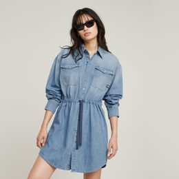 G-Star Raw Jeanskleid G-STAR "Relaxed Drawcord Denim Dress", Damen, Gr. L, N-Gr, faded thames, Denim/Jeans, Obermaterial: 100% Baumwolle, casual, relaxed fit kniefrei, Langarm Ärmel mit Ärmelschlitz,mit Knöpfen angesetztes Bündchen, Kleider, mit Taschen in der Seitennaht