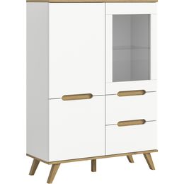 Highboard Home Affaire "Alesund, Höhe 140cm, 2 Türen, 1 Schubkasten,konischer Fuß, Scandi-Look", weiß (weiß, absetzung nox oak nachbildung), B:100cm H:140cm T:40cm, FSC-zertifizierter Holzwerkstoff, Sideboards, Anrichte, Schrank, Kommode, Midischrank, Wohnmöbel, Wohnzimmer