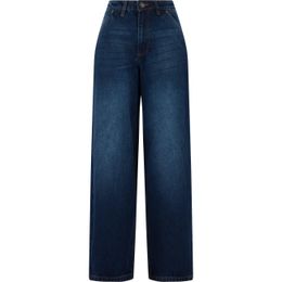 Bequeme Jeans Urban Classics "Urban Classics Ladies Tapered Baggy Jeans", Damen, Gr. 28, Normalgrößen, blau (new dunkelblau washed), 100% Baumwolle, unifarben, casual, Jeans