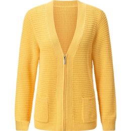 CRÉATION L Damen Strickjacke mit Reißverschluss gelb Größe 40