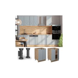 VICCO Unterschrank Fame-Line Eiche Hellblau-Grau gerahmt 60 cm mit Arbeitsplatte Anthrazit