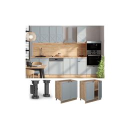 VICCO Unterschrank Fame-Line Eiche Hellblau-Grau gerahmt 80 cm mit Arbeitsplatte Anthrazit