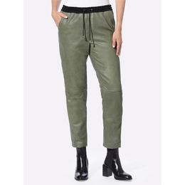 Lederhose Heine, Damen, Gr. 48, Normalgrößen, grün (khaki), 100% Lammnappaleder, Bund:5% Elasthan, 65% Viskose, 30% Polyester, unifarben, 7/8-Länge, Hosen