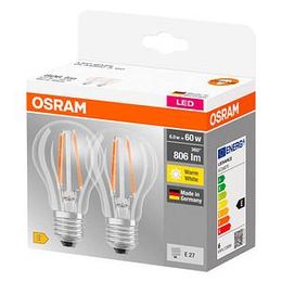 2 Osram LED-Lampen Base CLASSIC A60 Multipack E27 6 W klar