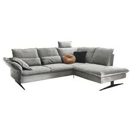 Candy Ecksofa 3C CARINA "Haya Design Funktionssofa, Tonnentaschen-Federkern, L-Form", grau (hellgrau), B:273cm H:94cm T:210cm, Struktur (85% Polyester, 15% Nylon), Struktur weich (85% Polyester, 15% Nylon), Sofas, incl. 2 Kopfstützen, mit klappbarer Armlehne, weiches Sitzgefühl