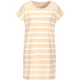 Nachthemd s.Oliver, Damen, Gr. 32/34, N-Gr, beige (beige, weiß, gestreift), Single Jersey, Obermaterial: 60% Baumwolle, 40% Polyester, gestreift, unifarben, casual, loose fit mini, Rundhals, Kurzarm angeschnitten, Kleider, mit garngefärbten Streifen