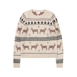 Vero Moda Girl Pullover 'VMDEERS' M&auml;dchen Gr&ouml;&szlig;e 116 ecru / dunkelbeige / schwarz