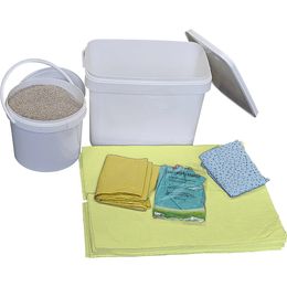 eurokraft basic Leckage-Notfallbox, mit Vliesen und Granulat, Ausführung Chemikalien, Vliese gelb