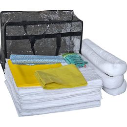 eurokraft basic Leckage-Notfallset mit Einweg-Abdichtmatte, Tasche, Abdichtmatte, Vliese, Bindung 50 l, Ausführung Öl, weiß