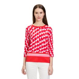 Strickpullover Betty Barclay "Betty Barclay Basic-Strickpullover mit Print", Damen, Gr. 36, rot (rot, weiß), Strick, Obermaterial: 80% Viskose, 20% Polyamid., casual, gerade lang, Rundhals, 3/4-Ärmel, Pullover, Druck