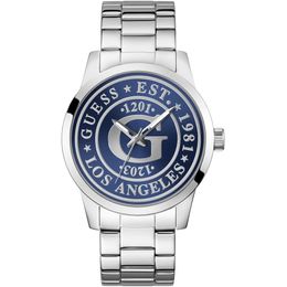 Quarzuhr Guess "COLLEGIATE G", silberfarben, Armbanduhren, Herren, Armbanduhr, Herrenuhr, Edelstahlarmband