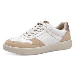 Tamaris Damen Plateausneaker, Gr. 39, beige, Leder, Lederimitat, Schuhe, Freizeitschuh, Halbschuh, Schn&uuml;rschuh mit Kontrastbes&auml;tzen