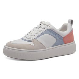 Tamaris Damen Plateausneaker, Gr. 40, blau, Leder, Lederimitat, Schuhe, Freizeitschuh, Halbschuh, Schnürschuh mit Kontrastbesätzen