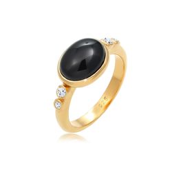 Elli Premium Damen Fingerring "Cocktail Topas Schwarz 925 Sterling Silber vergoldet", 52mm,mit Steinen, Silber 925 (Sterlingsilber), 2mm, gold,