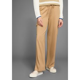 HECHTER PARIS Damen Cargohose, beige, Gr. 38, unifarben, Jersey, Obermaterial: 70% Viskose, 25% Polyamid, 5% Elasthan, Hosen, mit aufgesetzten Taschen