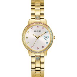 Guess Damen Quarzuhr "THREE OF HEARTS", gold, Armbanduhren, Armbanduhr, Damenuhr