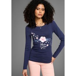 Kangaroos Damen Longsleeve, blau, Gr. 44, Rippware, Obermaterial: 100% Baumwolle, Shirts, Langarm, sehr figurbetonter Schnitt, mit Print