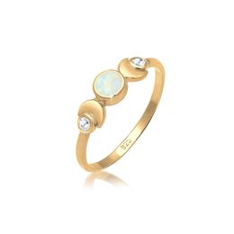 Elli Damen Fingerring "Halbmond Zirkonia Synthetischer Opal 925 Sterling Silber", 58mm,mit Steinen, Silber 925 (Sterlingsilber), 1mm, gold, Silber
