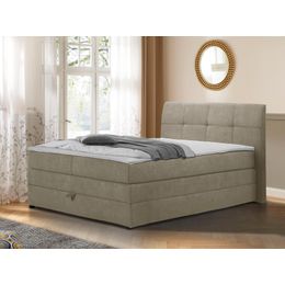 Boxspringbett Home Affaire, B:155cm L:211cm, beige, Polyester, Komplettbetten, "Finja", besonders komfortable Liegehöhe, mit praktischem Bettkasten