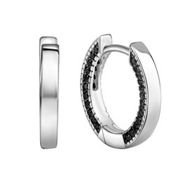 Celesta Damen Paar Creolen "Silber 925 rhodiniert mit 88 schwarzen Zirkonia-Steinen", one-size, Silber 925 (Sterlingsilber), silber, Silber 925
