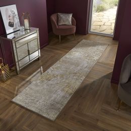 L&auml;ufer FLAIR RUGS, B:80cm H:7mm L:300cm, gold, Kunstfaser, Flur, Teppiche, "Arissa Abstraktes"