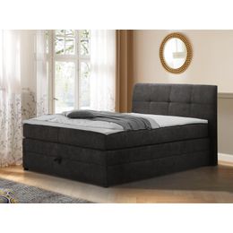 Boxspringbett Home Affaire, B:155cm L:211cm, braun, Polyester, Komplettbetten, "Finja", besonders komfortable Liegehöhe, mit praktischem Bettkasten