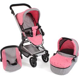 Bayer Chic 2000 CHIC2000 Jungen Kombi-Puppenwagen "Fides 3in1, Melange Pink", rosa, Kunststoff, Polyester, Stahl, B:61cm H:85cm T:61cm, Puppenwagen, mit Babywanne,