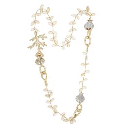 Damen Lange Kette "Ocean Glam", gold, Basic, Collezione Alessandro, Metall, Halsketten, mit Muscheln, Korallen und Goldelementen