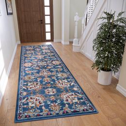 Teppich Hanse Home, B:80cm H:8mm L:240cm, blau, Jute, Polyester, Polypropylen (PP), Wohnzimmer, Teppiche, "Caracci", L&auml;ufer, Orientalisch, Kurzflor,