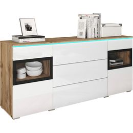 Sideboard Inosign, B:150cm H:67,9cm T:36,1cm, braun, Glas, Hartfaserplatte, Wohnzimmer, Sideboards, "VERA", Moderne grifflose Kommode,verstellbare