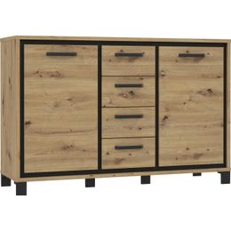 Sideboard FORTE, B:138,4cm H:91,2cm T:41,5cm, schwarz, FSC-zertifizierter Holzwerkstoff, Metall, Wohnzimmer, Sideboards, "Trondheim", Breite 138 cm